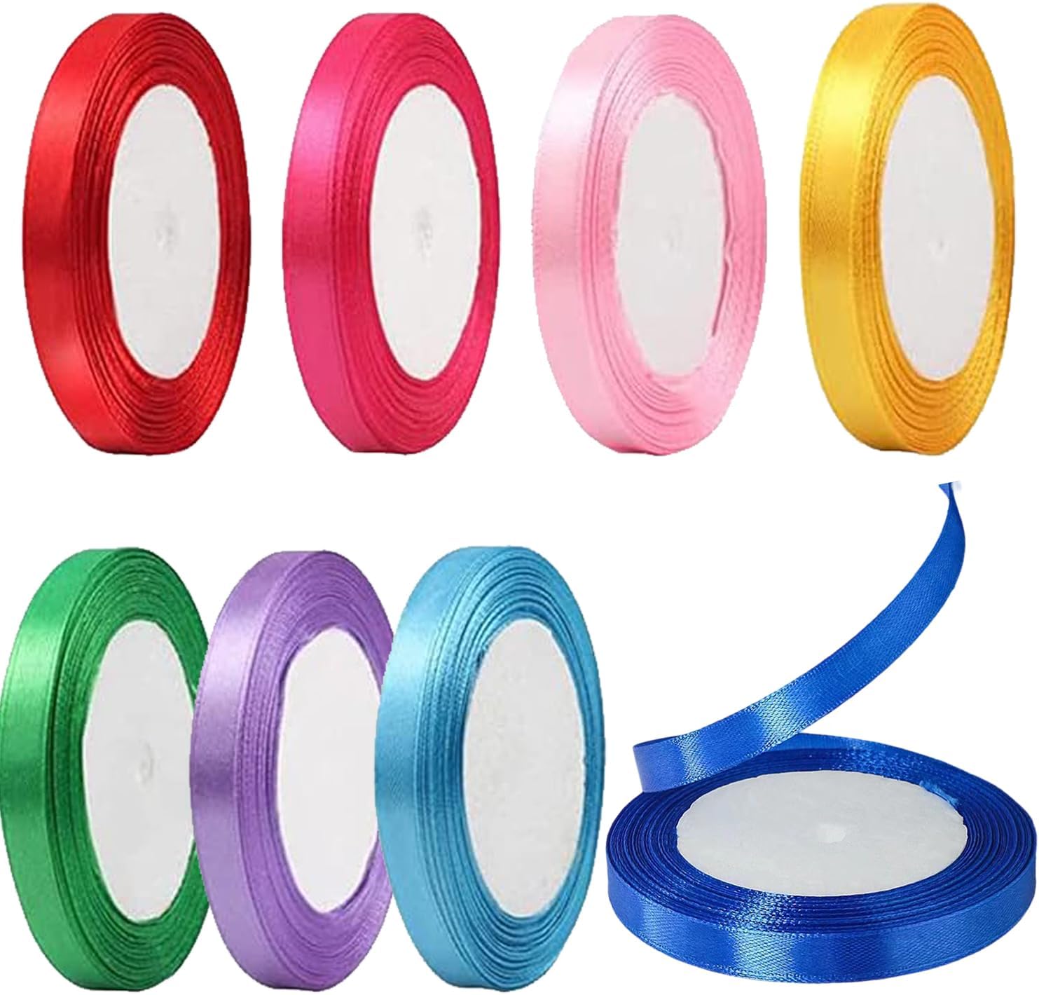 8 Rolls Satin Ribbon Set – 1cm x 22m Double-Sided Ribbons for Crafts ...