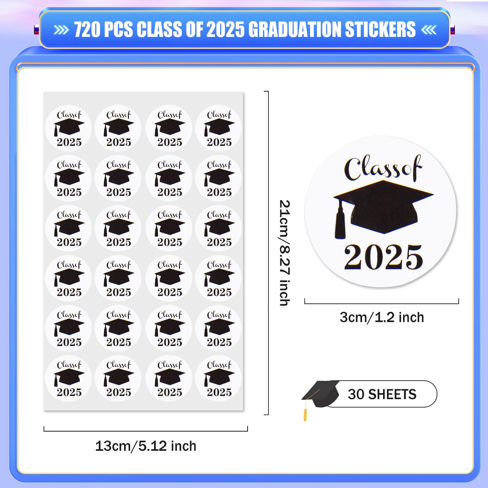 Snapklik.com : 720 Pcs Class Of 2025 Graduation Stickers Labels Black ...