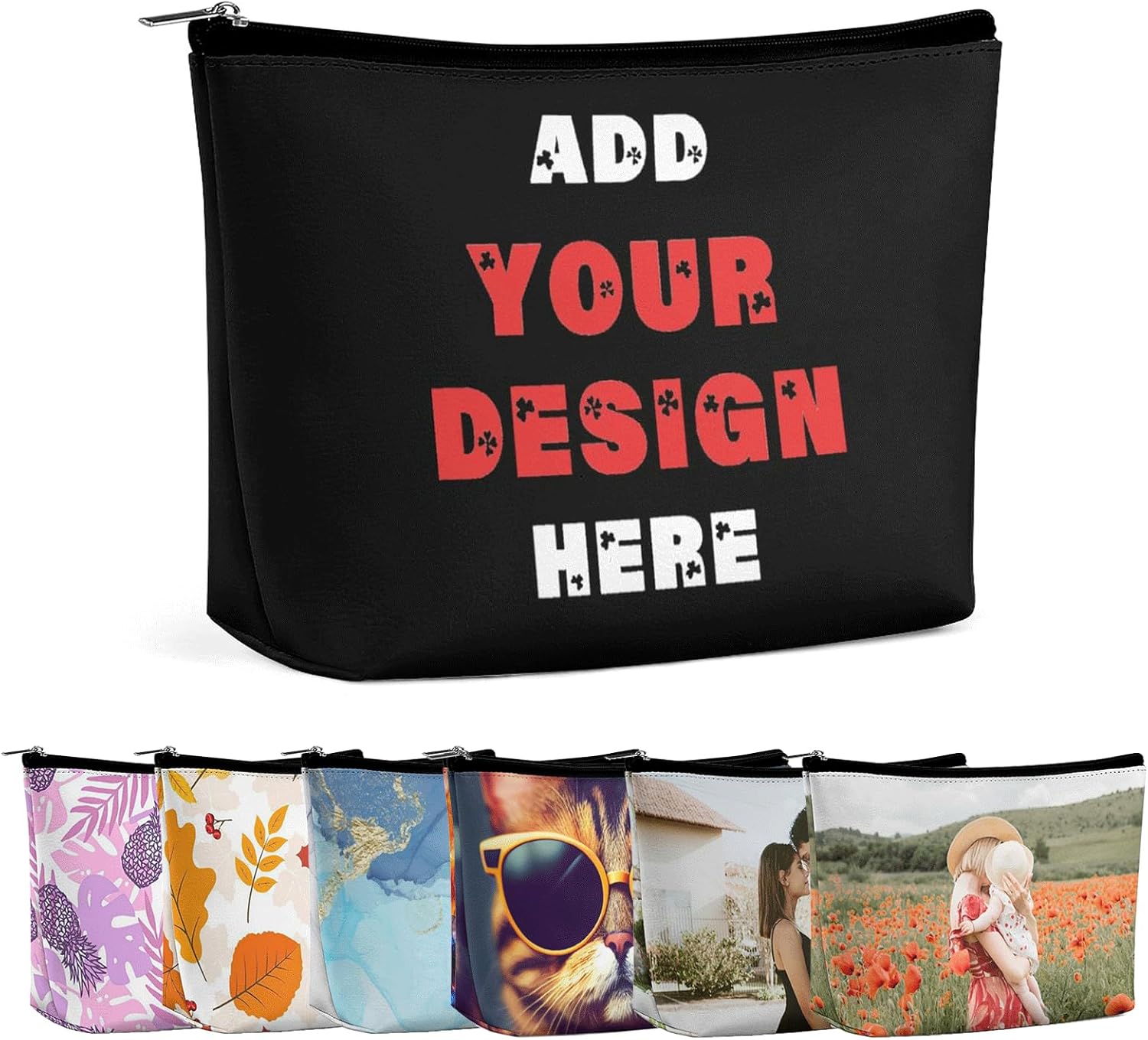 Amazon.com: Custom Makeup Bag Personalized Cosmetic Bag Add your Own Photo Text Custom Portable ...