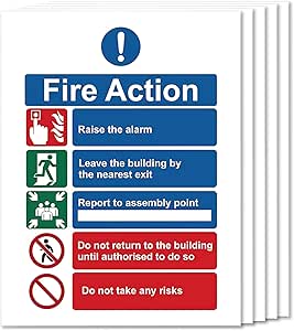 5 Pcs Fire Action Notice Sign, 20 * 15cm/7.9 * 5.9inch Fire Essential ...