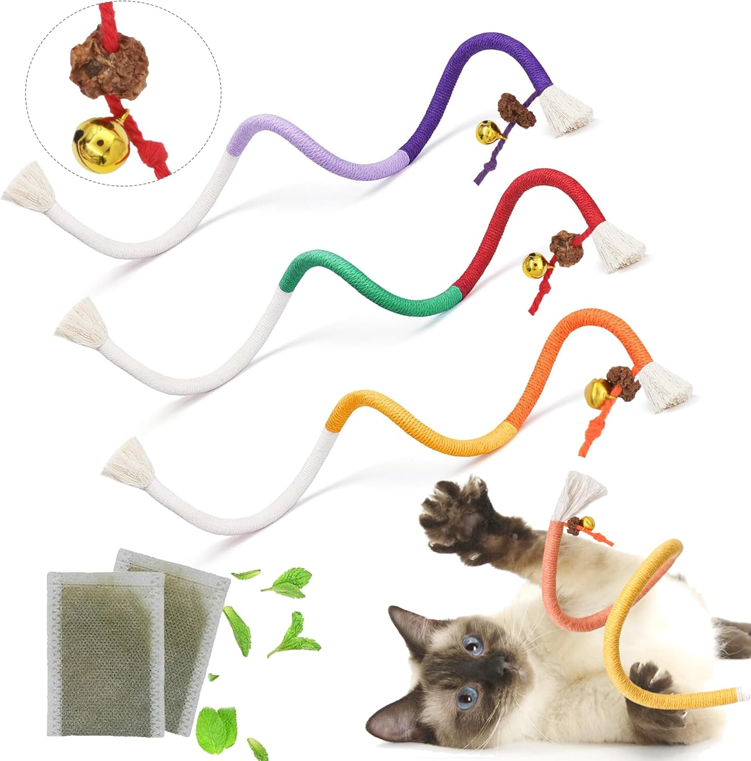 Amazon.com : Rope Toys for Indoor Cats,Cat cotton rope brass bell toy ...