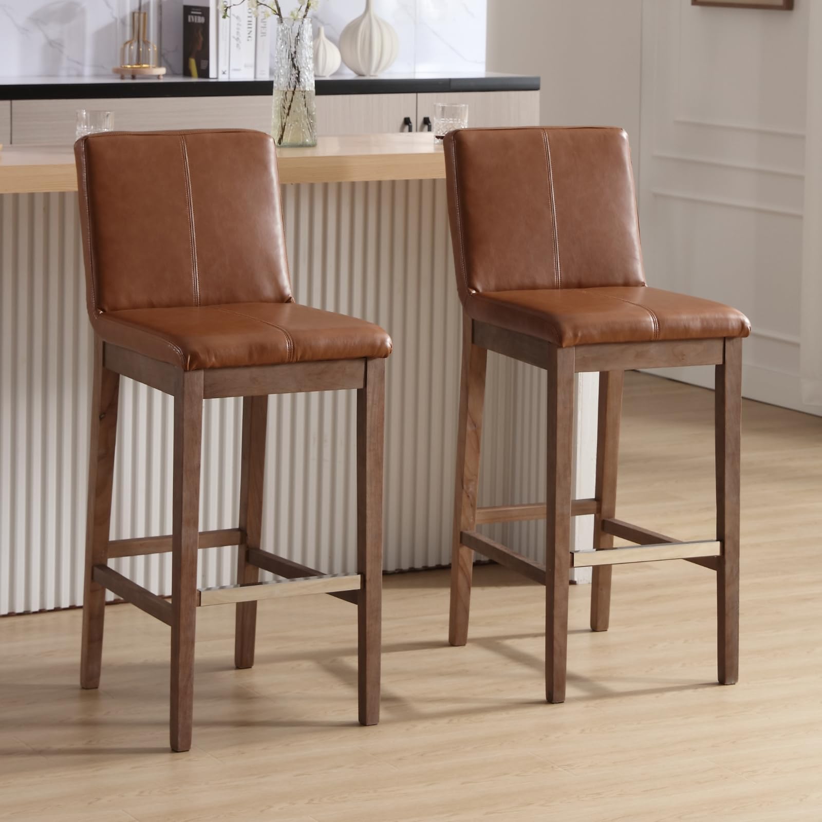 Amazon.com: DM Furniture Bar Stools for Kitchen Island Set of 2 PU ...