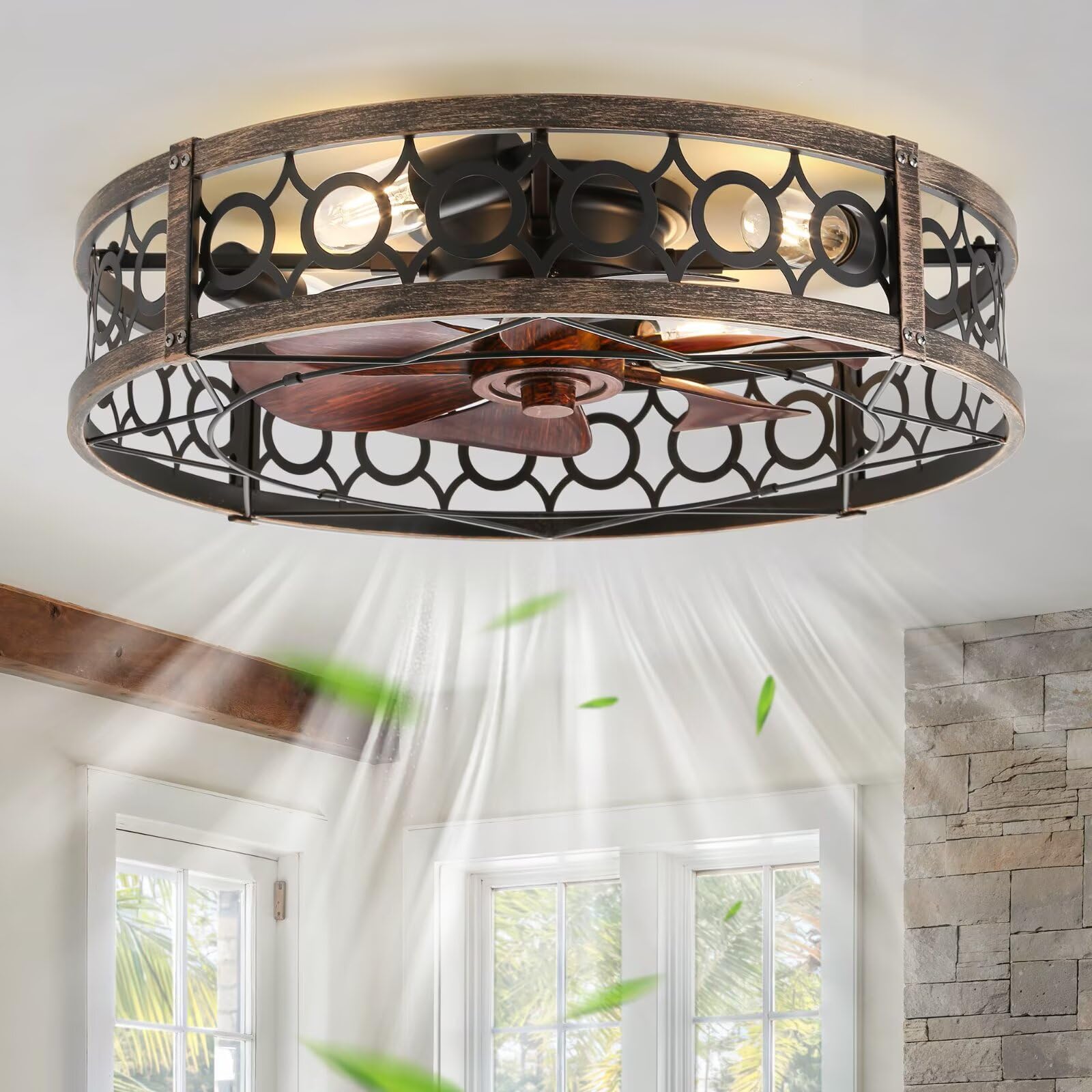 Snapklik.com : LEDIARY Caged Flush Mount Ceiling Fans