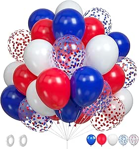 Amazon.com: Red White Blue Balloons, 60PCS Red Blue Confetti Balloons, 12Inch Red White and Blue ...