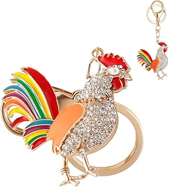 WRITWAA Colorful Rooster Keychain with Rhinestones, Metal Key Pendant ...
