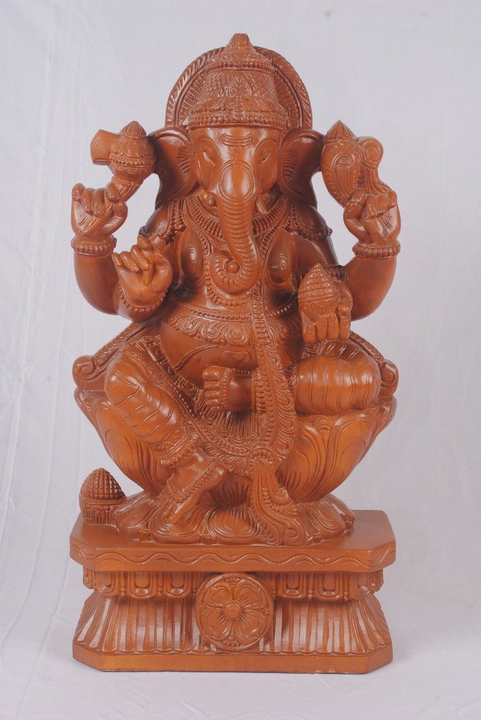 Brown Colour Wood Lord Vinayagar Statue (Sitting) (24 x 12) : Amazon.in ...