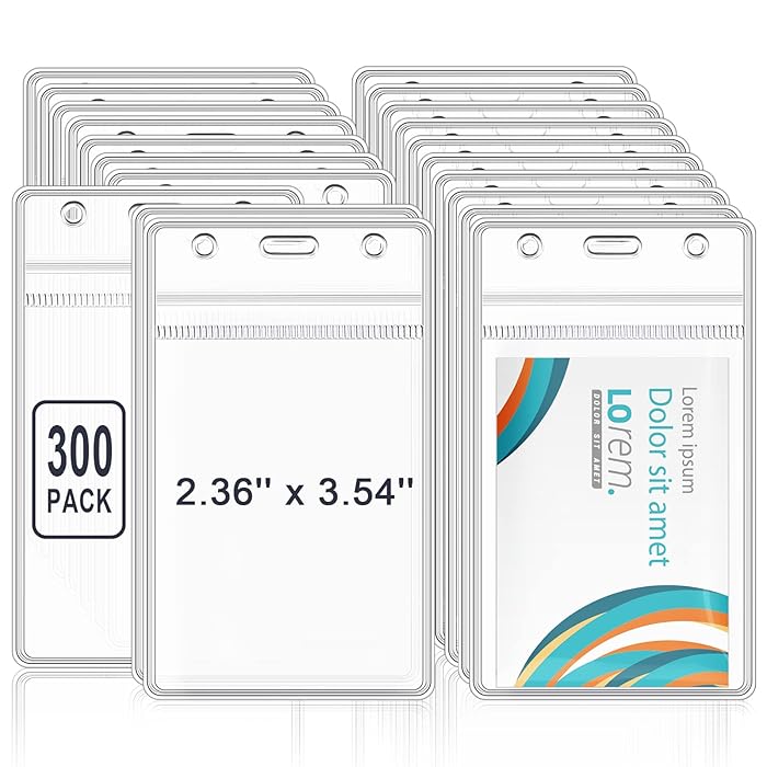 Buy 300 Pieces ID Card Name Badge Holder Vertical Clear Plastic ...