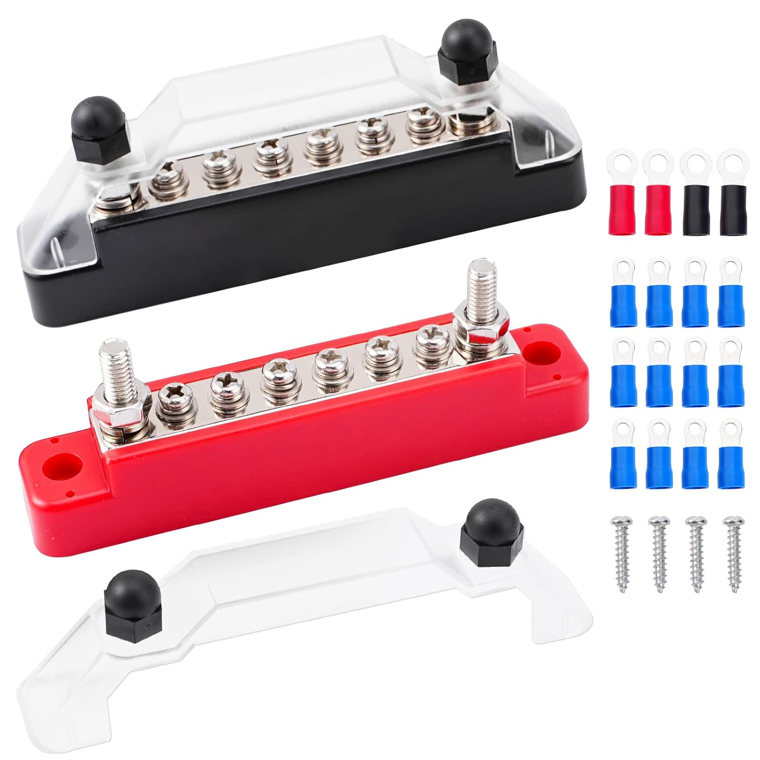 2 Pcs Bus Bar 180A 48V, Bus Bar Terminal Block with 32 Wire Lugs, 12 Terminal Distribution Block ...