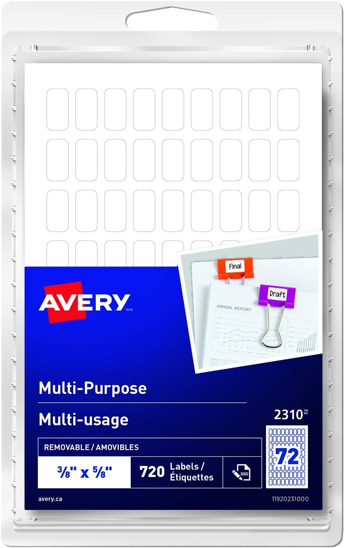 Avery Removable Multi-Purpose White Labels 3/8" X 5/8", Pack of 720 ...