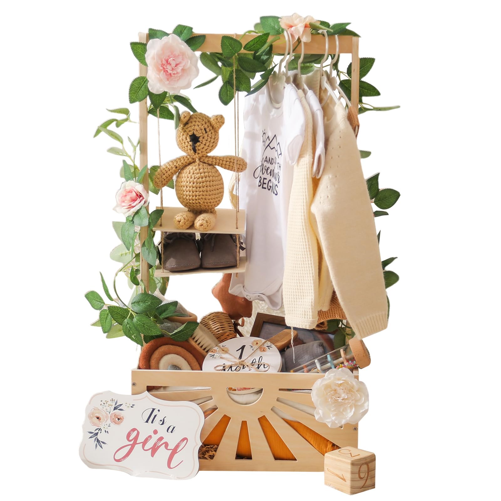 OESSUF Wooden Crate Baby Girls Shower Basket,Baby Hamper Closet with ...