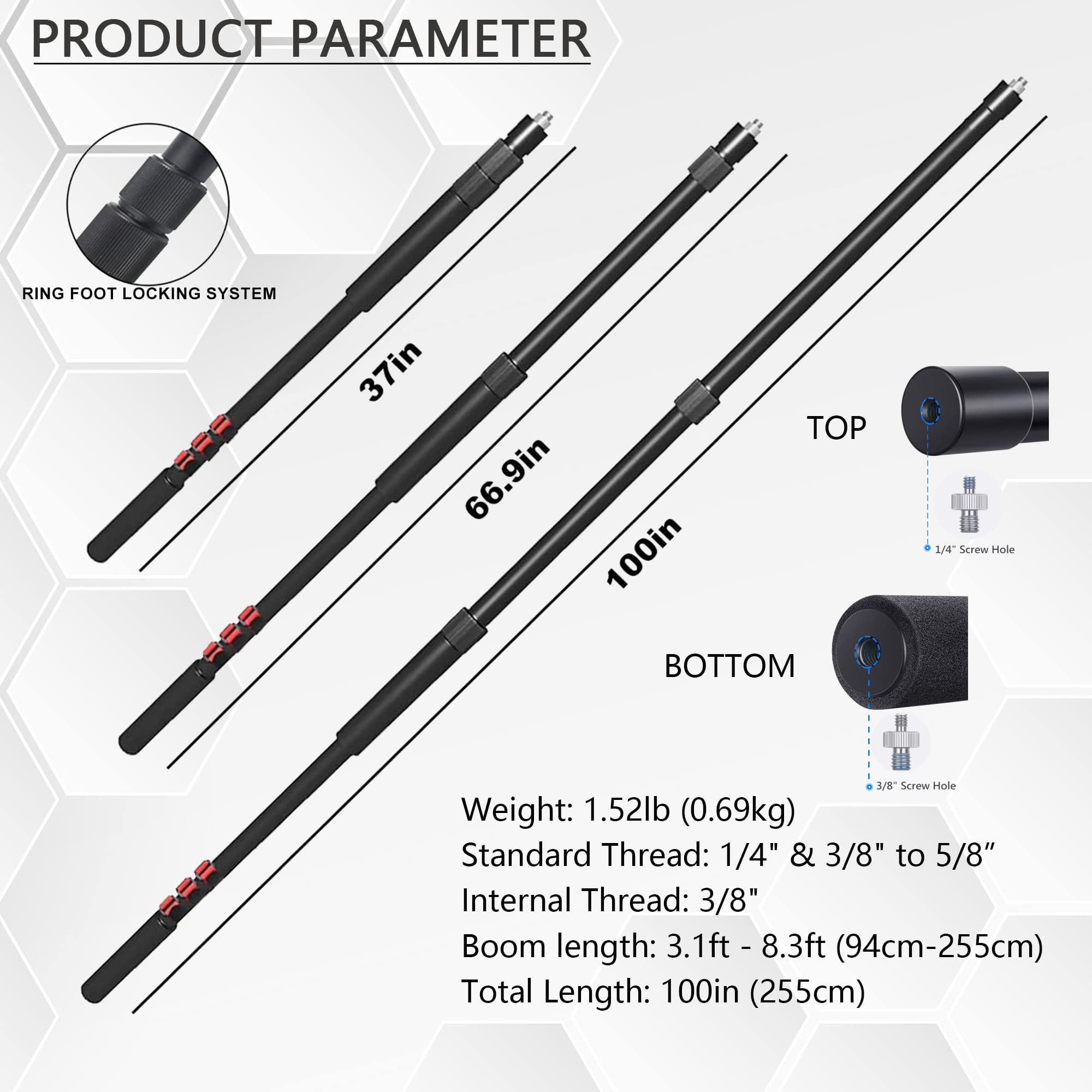 VIVEMCE Boom Pole for Shotgun Mic, Professional Boom Mic Pole for Video ...