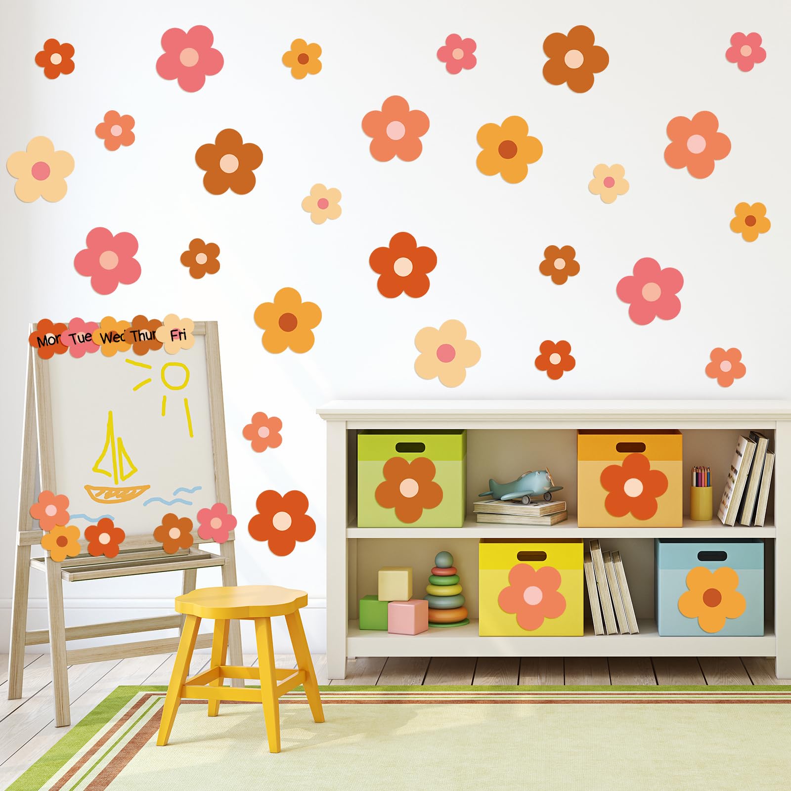 Retro Bulletin Board Decorations Whaline 48Pcs Boho Smile Flower ...