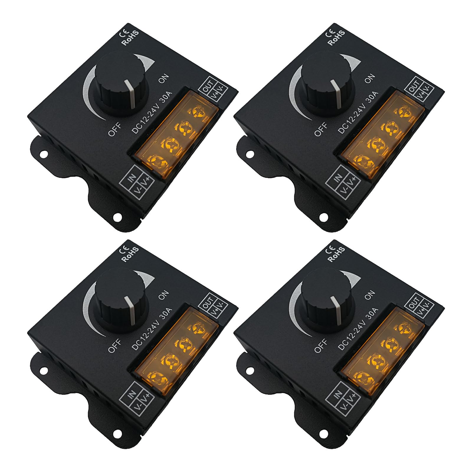 4PCS LED Light Strip Dimmer DC 12V-24V 30A PWM Dimming Controller ...