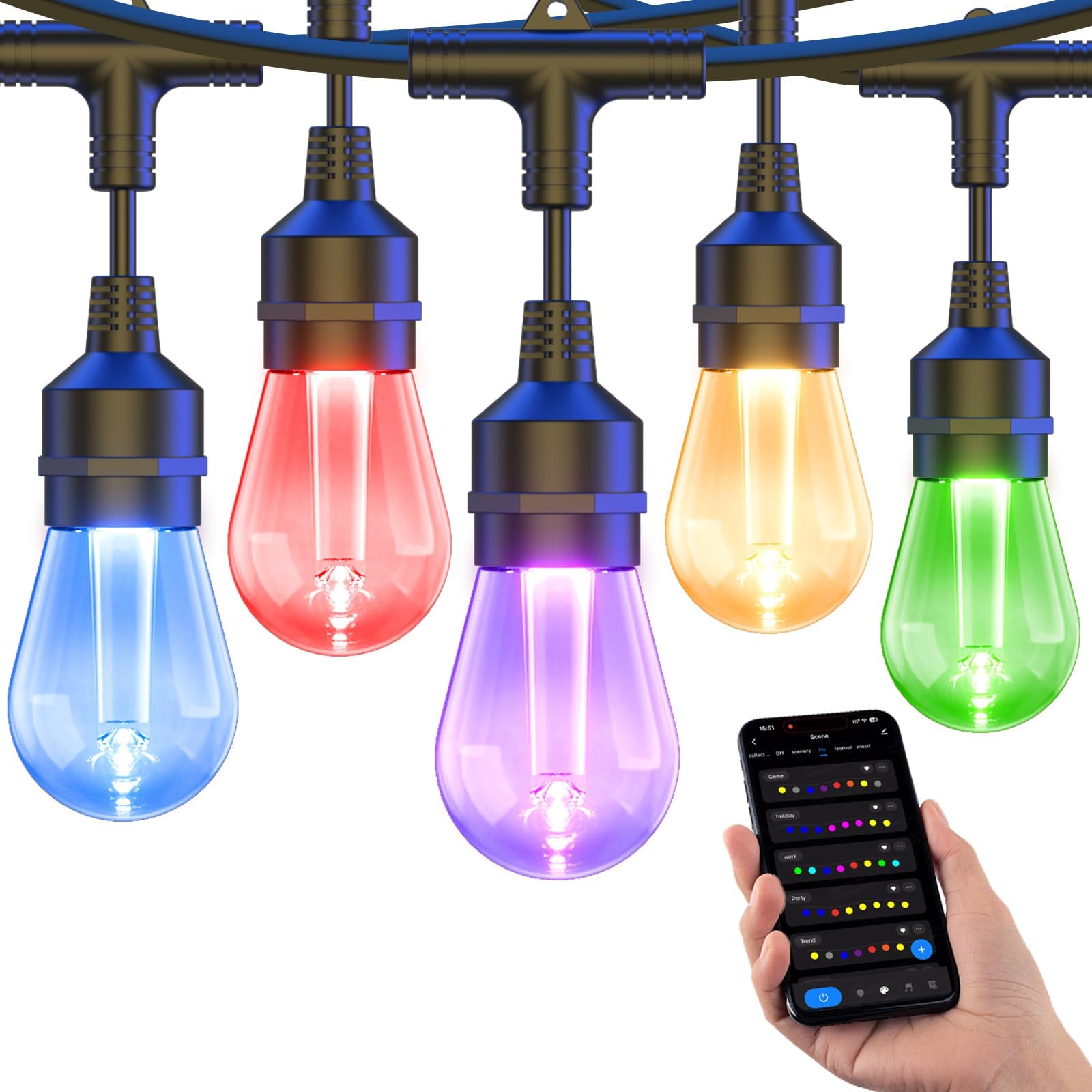Monster 24 Foot Outdoor Smart RGB+IC+WW String Lights, 12 Bulb ...