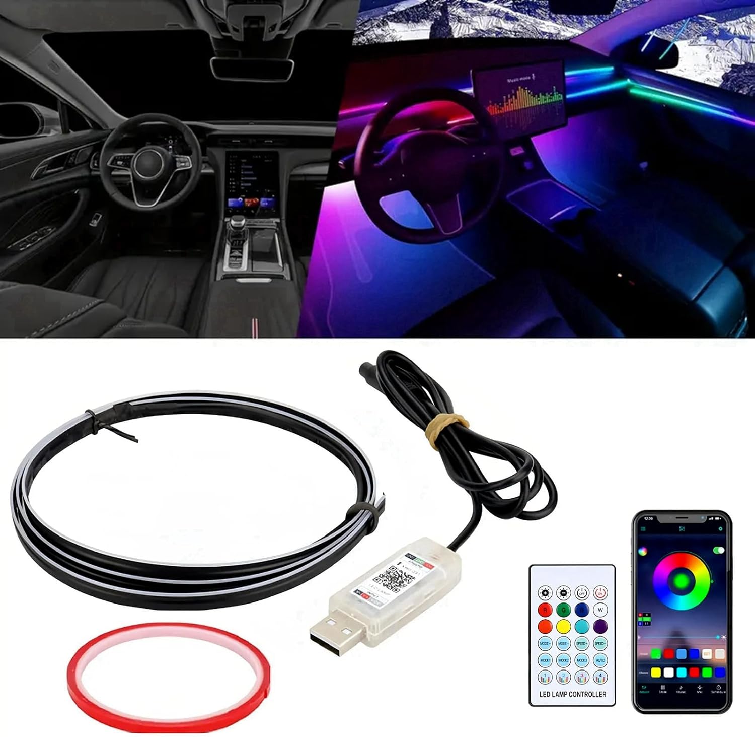Goodream Interior Car Ambient Lighting Kit, 110cm RGB 168 LEDs SMD ...