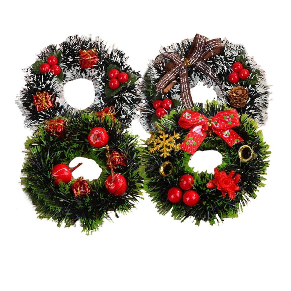 4pcs Christmas Candle Rings Mini Christmas WreathsFront Door Red ...