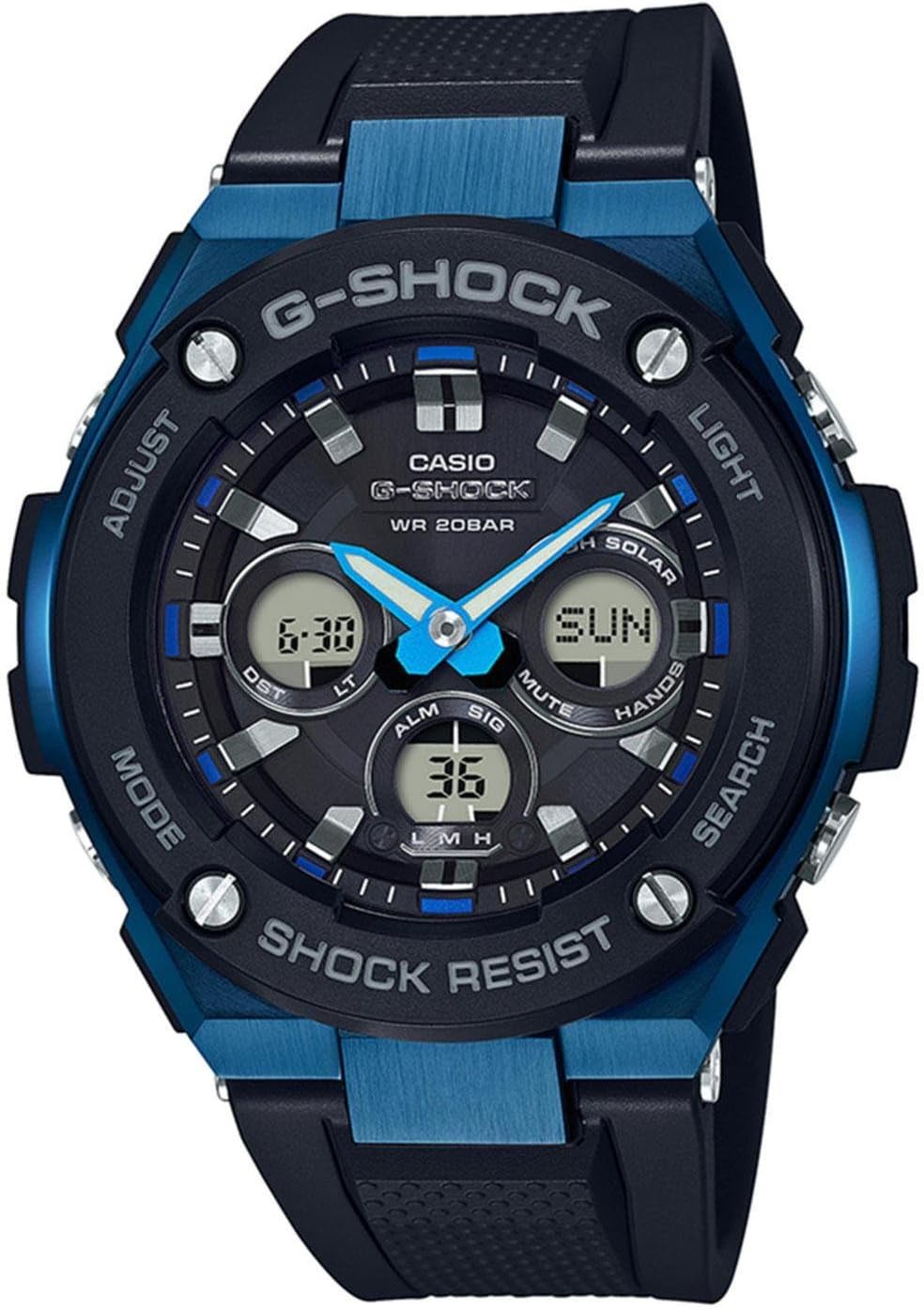 Men's Casio G-Shock G-Steel Black and Blue Solar Resin Watch GSTS300G ...