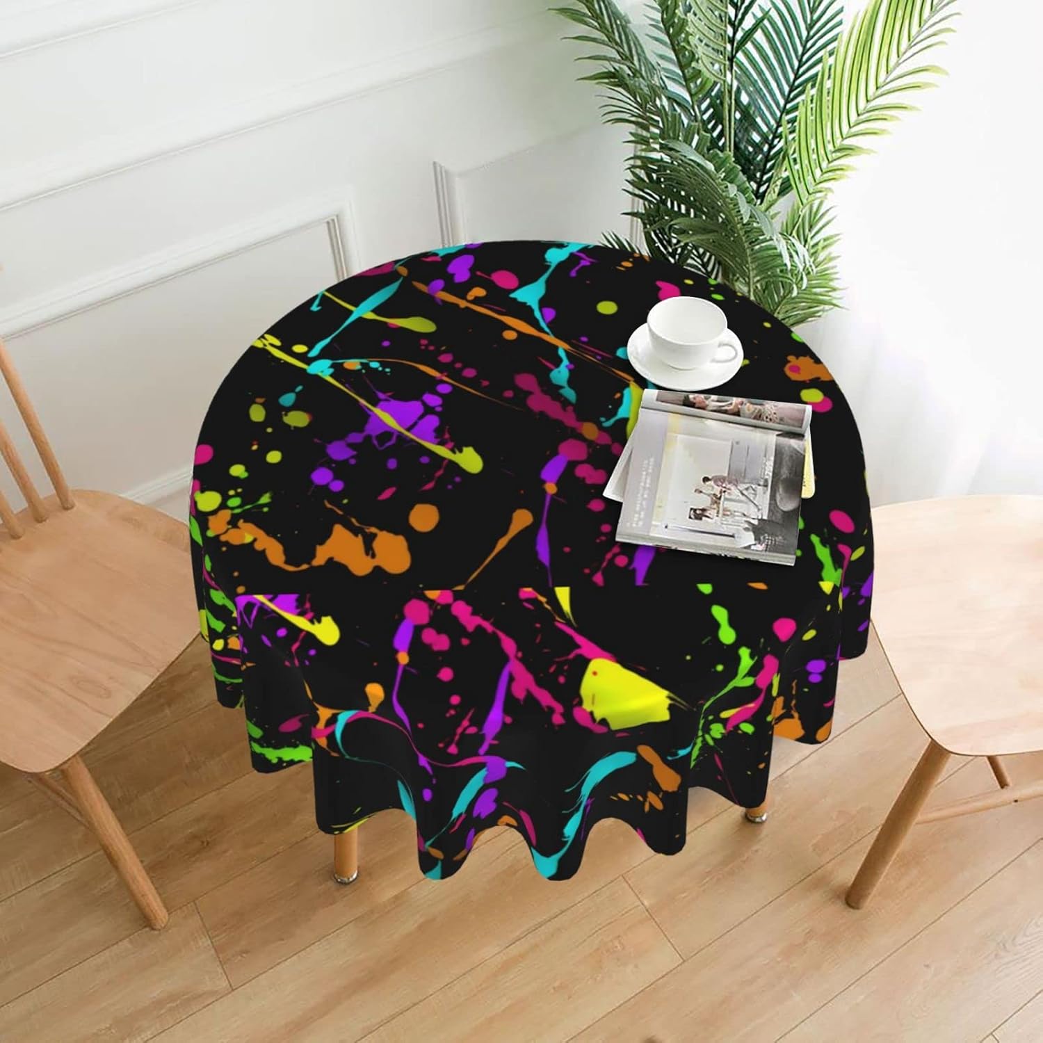 Amazon.com: Rqzwdq Glow in Dark Splatter Neon Pattern Tablecloths Round ...