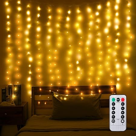 Amazon.com: HXWEIYE Short Curtain Lights for Small Window, 3.3x5Ft Warm ...