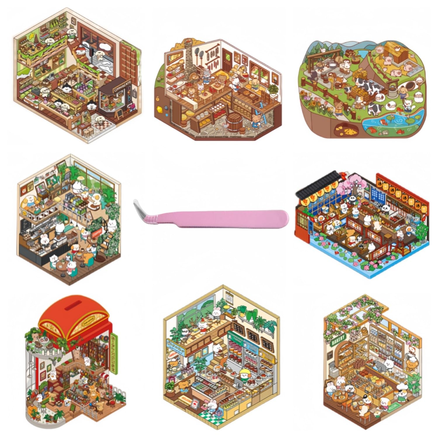Adult Craft Kits 8 Sets 3D DIY House Stickers - Miniature Room Scenes ...