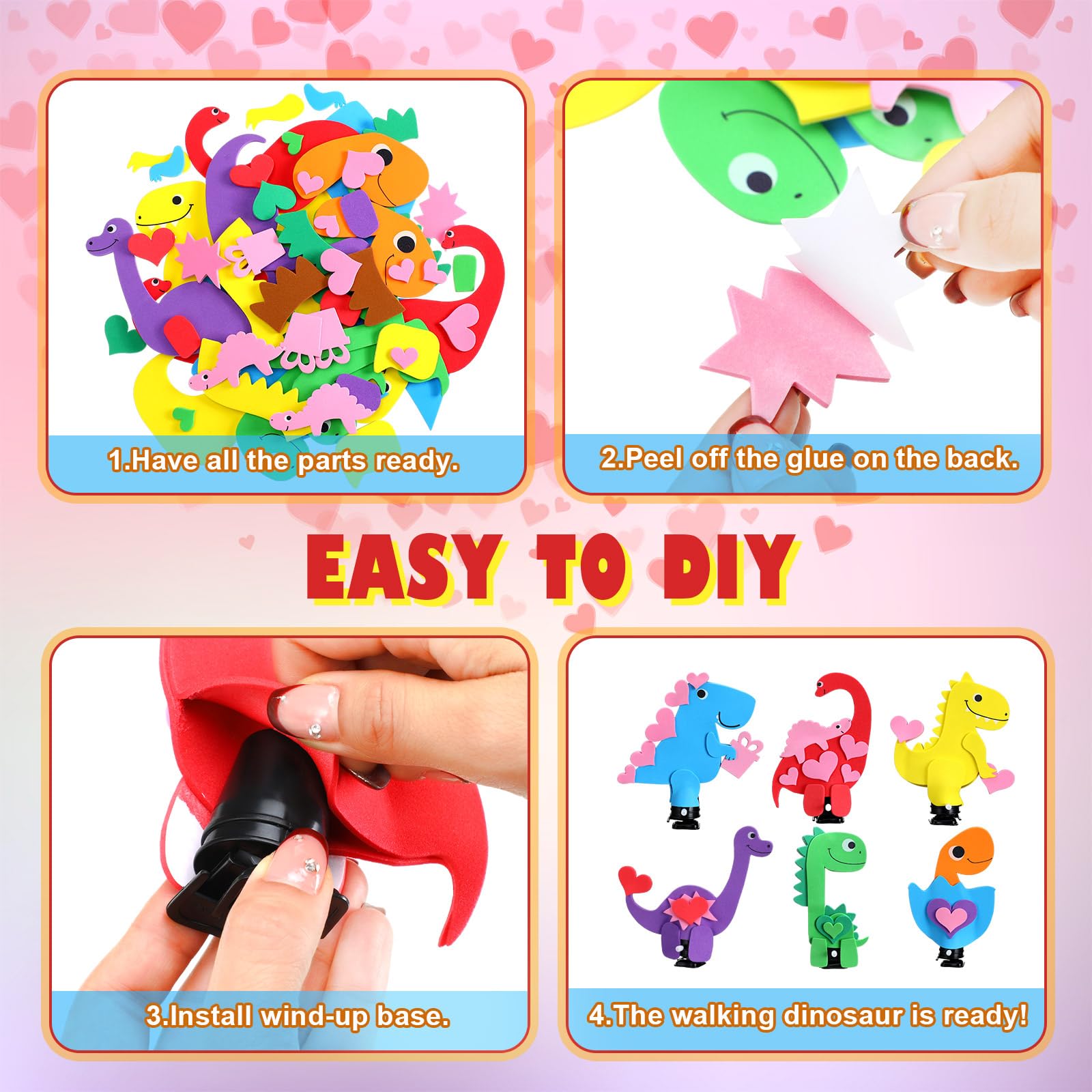 Snapklik.com : Menkxi 18 Pcs Valentine Dinosaur Foam Craft Kit For Kids ...