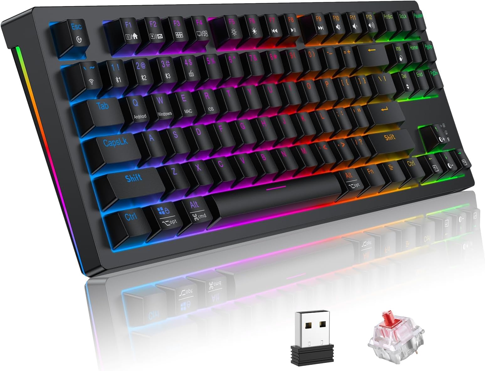 Amazon.com: TECURS Wireless Gaming Mechanical Keyboard, 80% TKL RGB ...