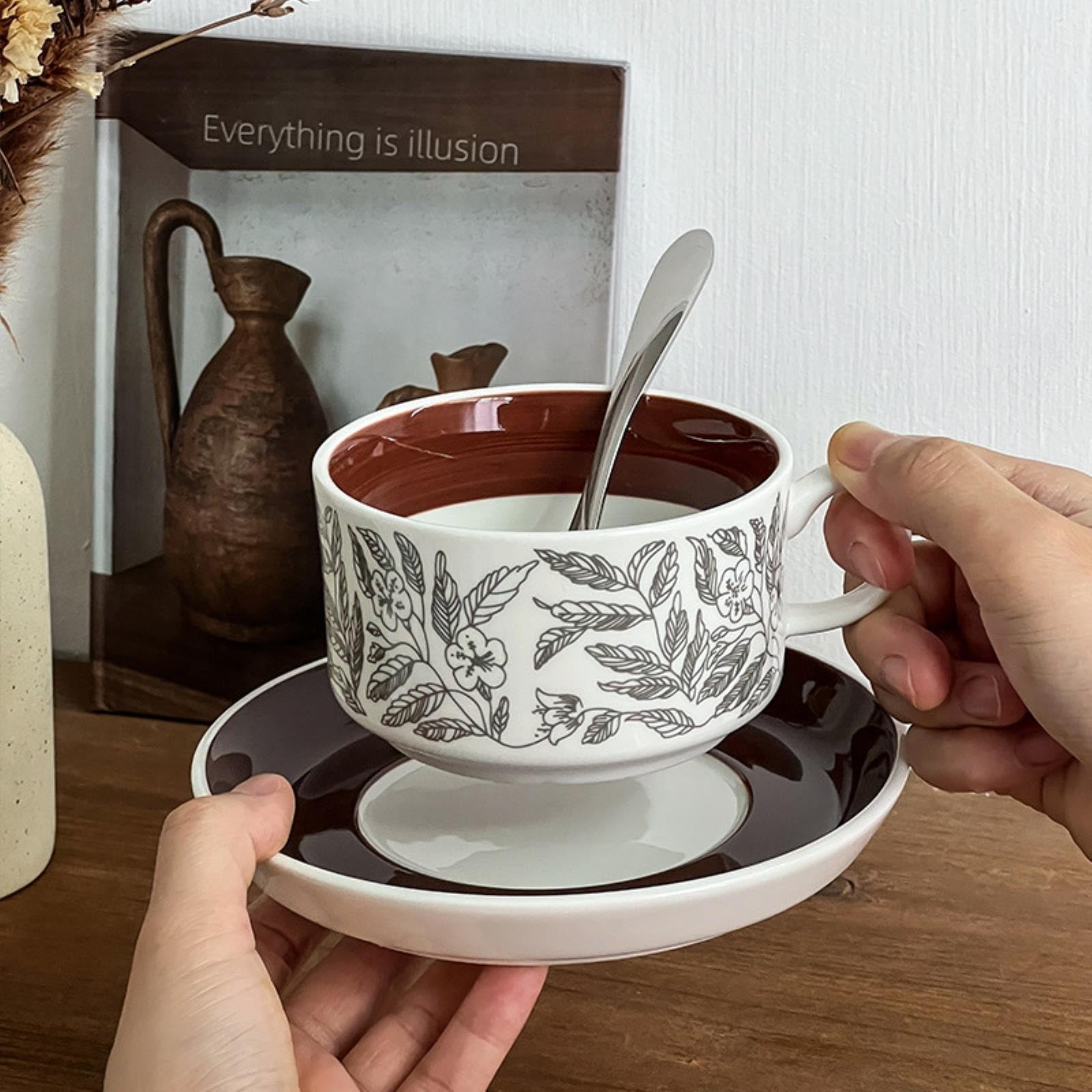Medieval Pottery Cups RETRO PURBECK POTTERY 5 COFFEE MUGS AND SAUCERS
