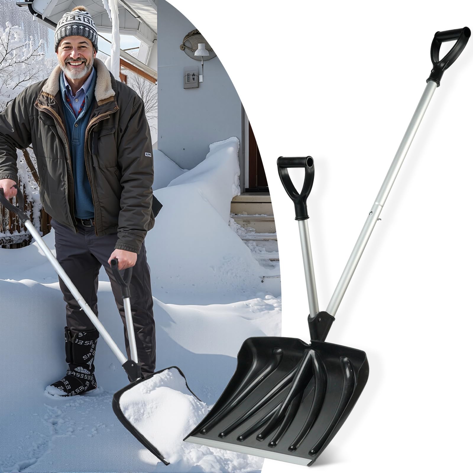 BACOENG Snow Shovel Heavy Duty, 45cm Wide Plastics Snow Shovels Head ...