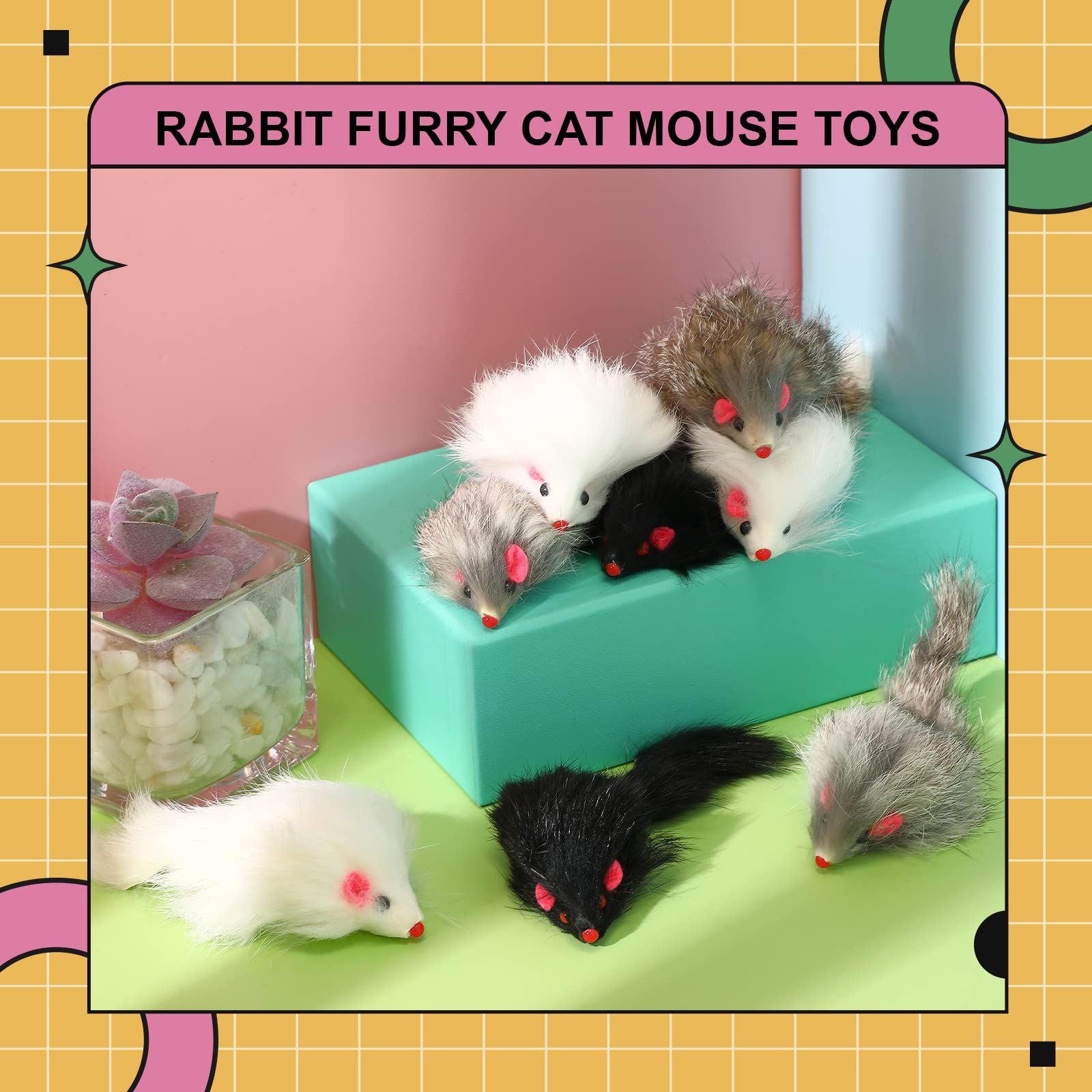 Rabbit Fur Mice Rabbit Fur Mouse Teaser Wand Cat Toy