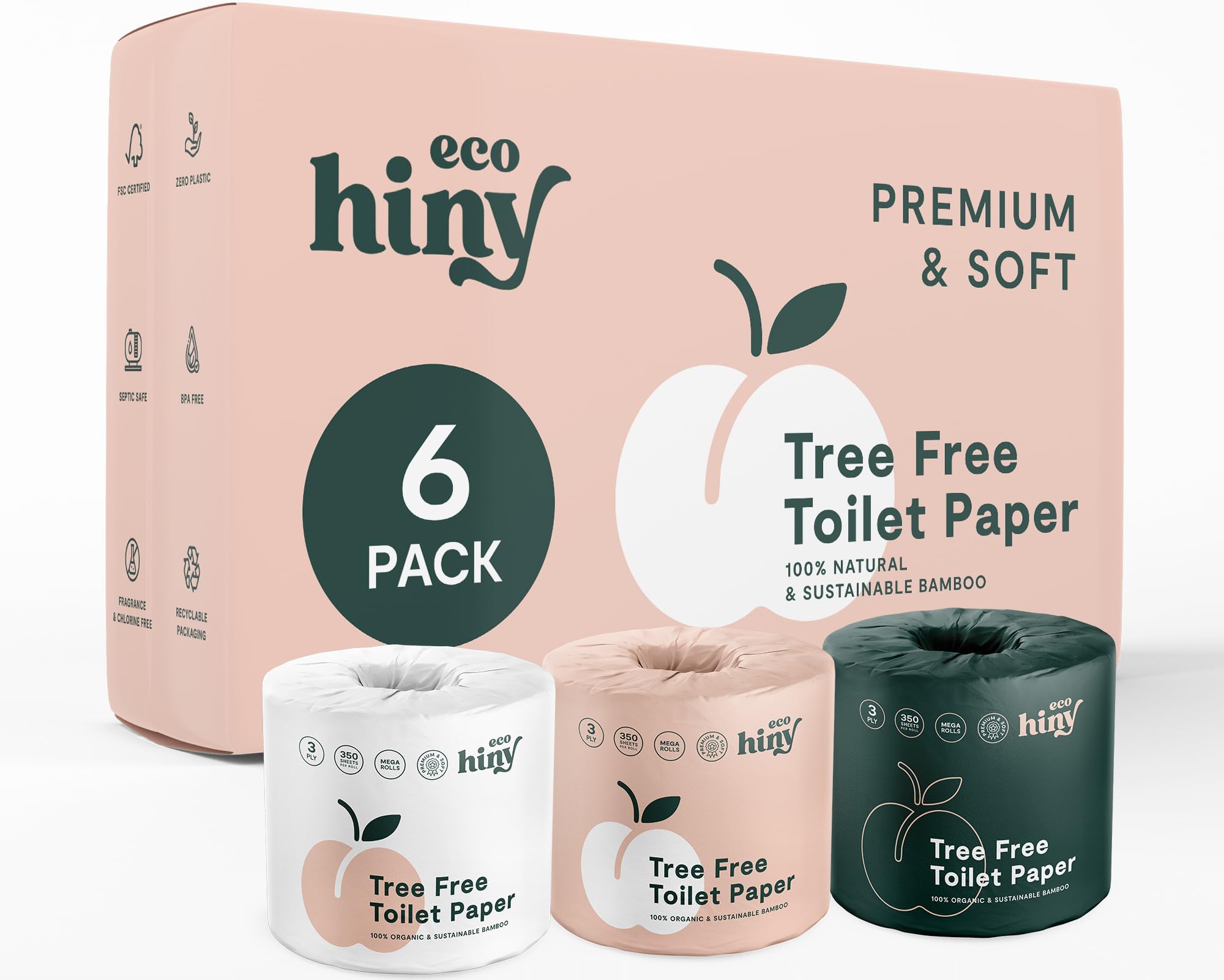 Amazon.com: ecoHiny Premium & Soft Bamboo Toilet Paper | 6 Mega Rolls ...