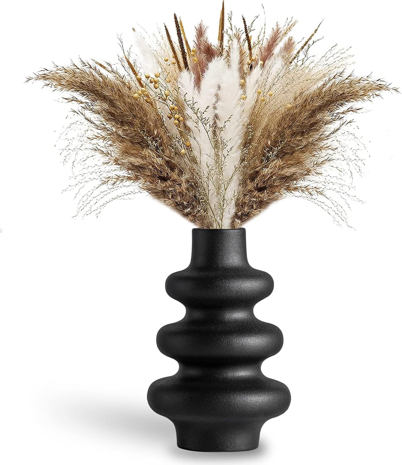 Tall Ceramic Wavy Vase | Modern Dried Flower Vases | Round Black Vase ...
