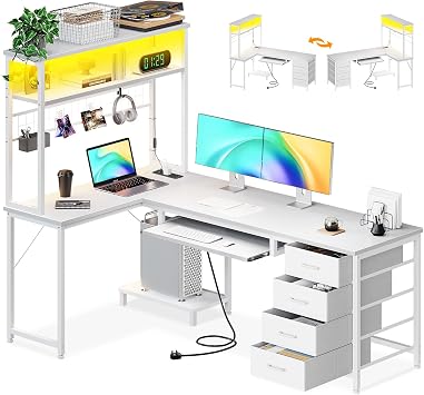 ODK 59Inch Reversible Computer Desk with Drawers,Corner Office Desk ...