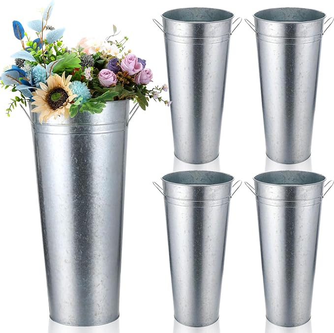 Amazon.com: Tatuo 4 Pcs Flower Buckets 22 Inch Galvanized Flower ...