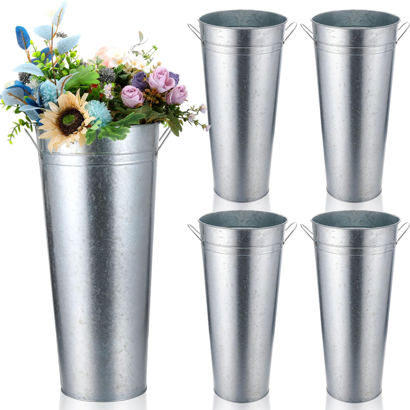 4 Pcs Galvanized Bulk Metal Flower Vases 22 Inch Flower Buckets for Cut ...