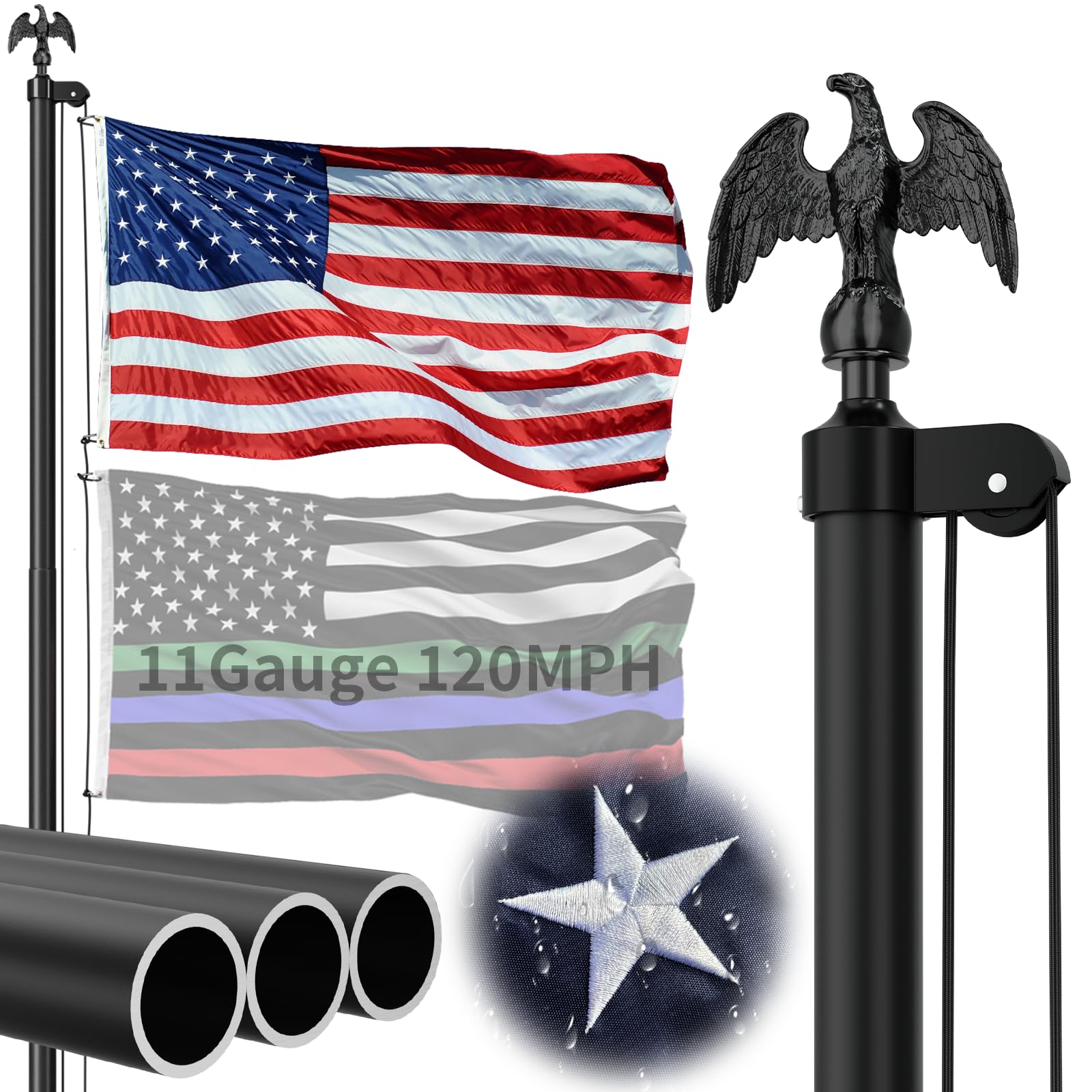 Amazon.com : FFILY 11 Gauge Heavy Duty Flag Pole, 25 FT Extra Thick ...