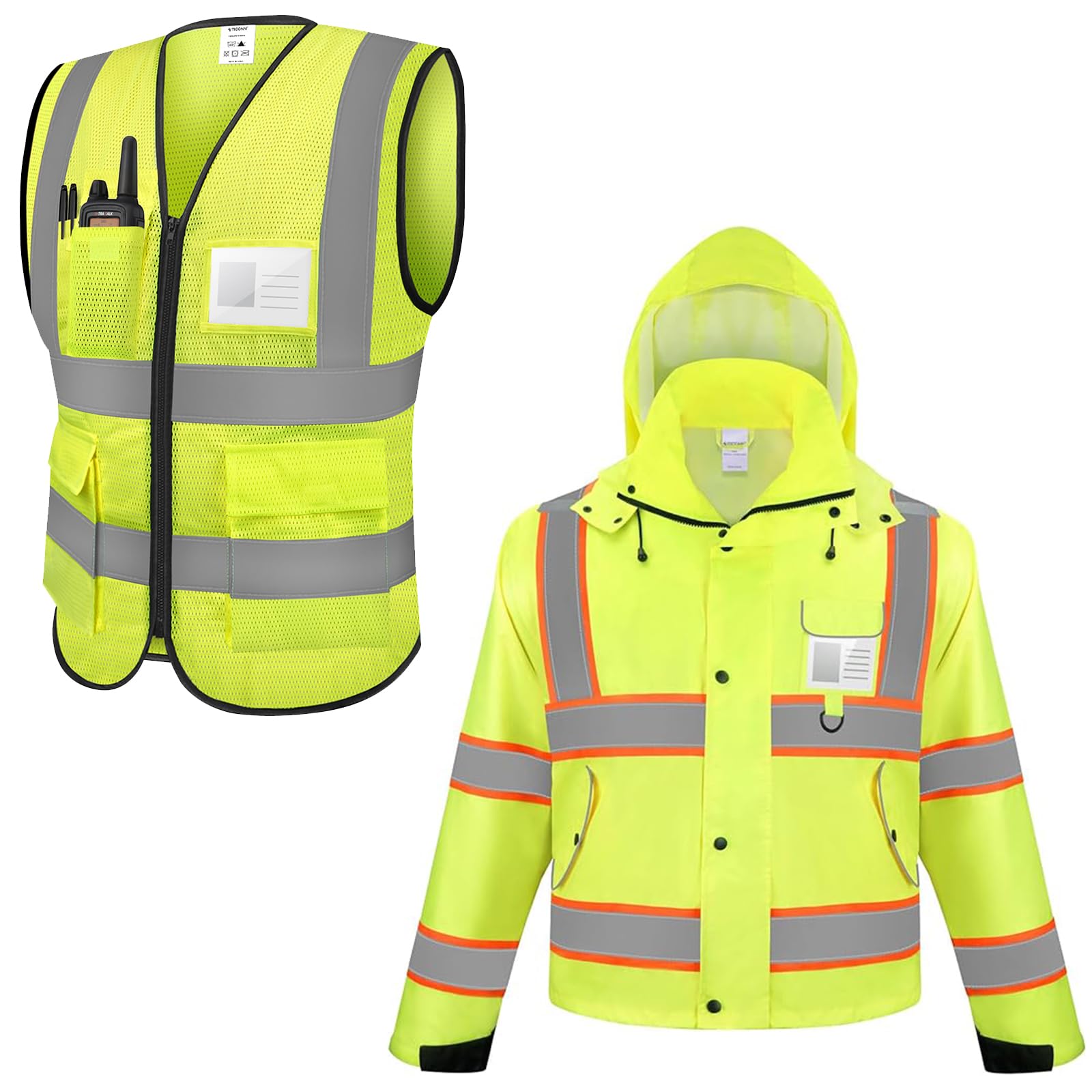 Amazon.com: TICONN Reflective Safety Vest(L) +Reflective Rain Jacket(L ...