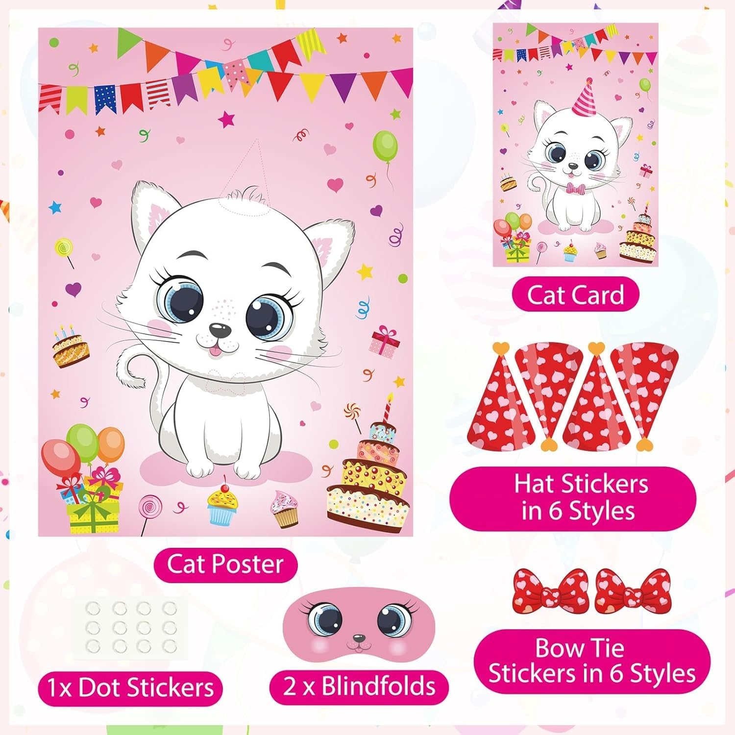 Snapklik.com : Cat Party Game For Kids Pin The Hat Bow Tie On The Cat ...