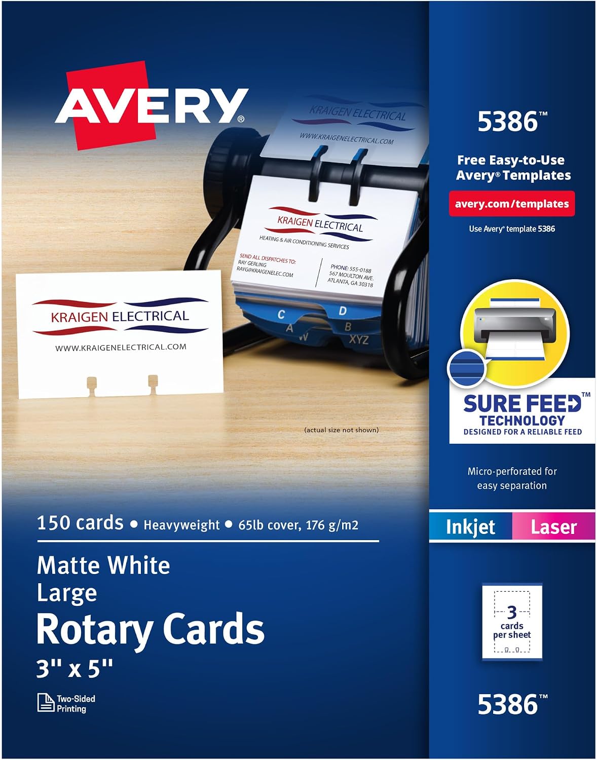 Cartes rotatives laser/jet d'encre, 3 x 5, 3 cartes/feuille, 150 cartes ...