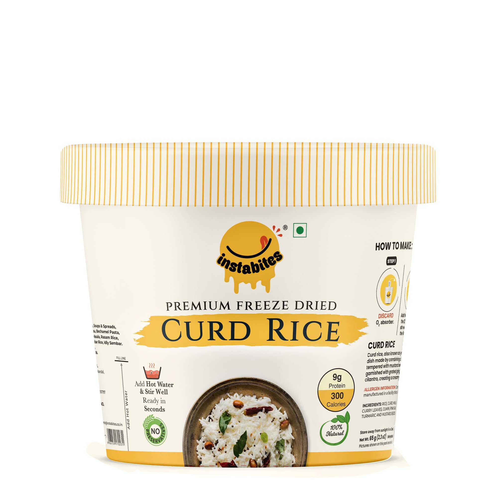 Instabites Ready to Eat Curd Rice Cup 65g, No Added Preservatives and ...