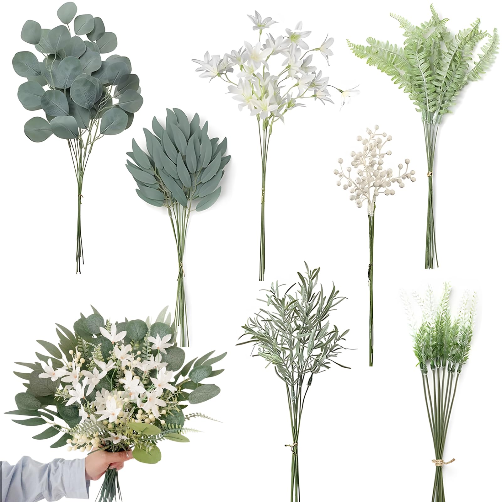 Amazon.com: Artificial Greenery Stems Eucalyptus Stems: 65 Pcs with 7 ...