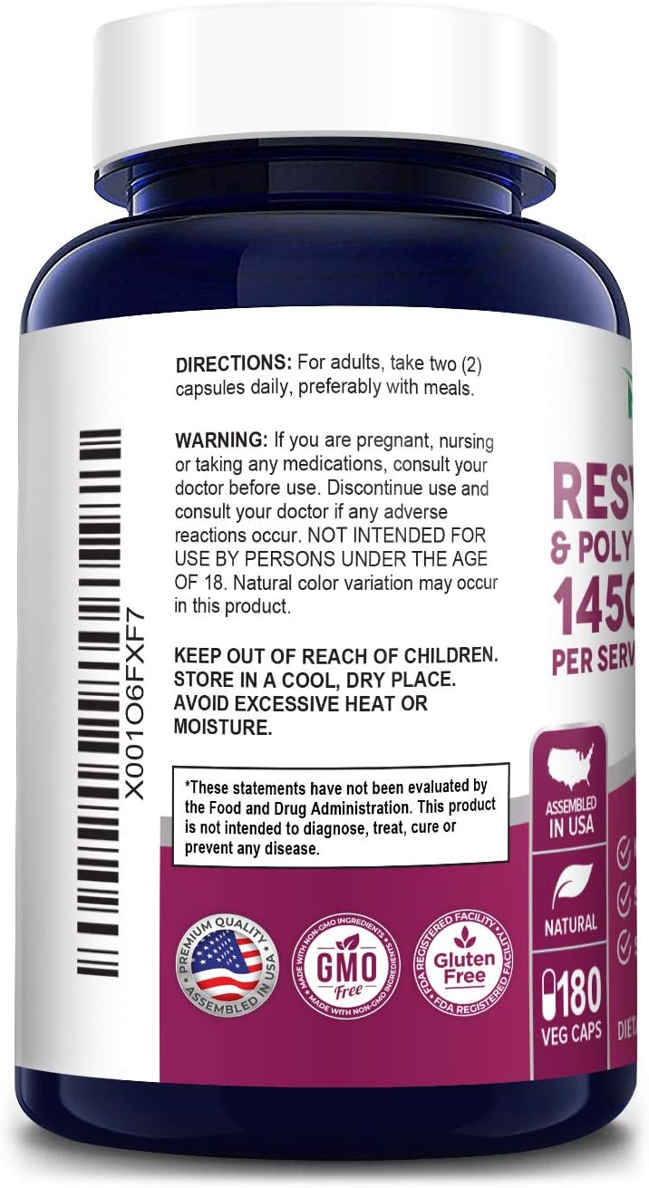 Resveratrol Polyphenol Complex 1450 mg 180 cápsulas vegetarianas sin ...