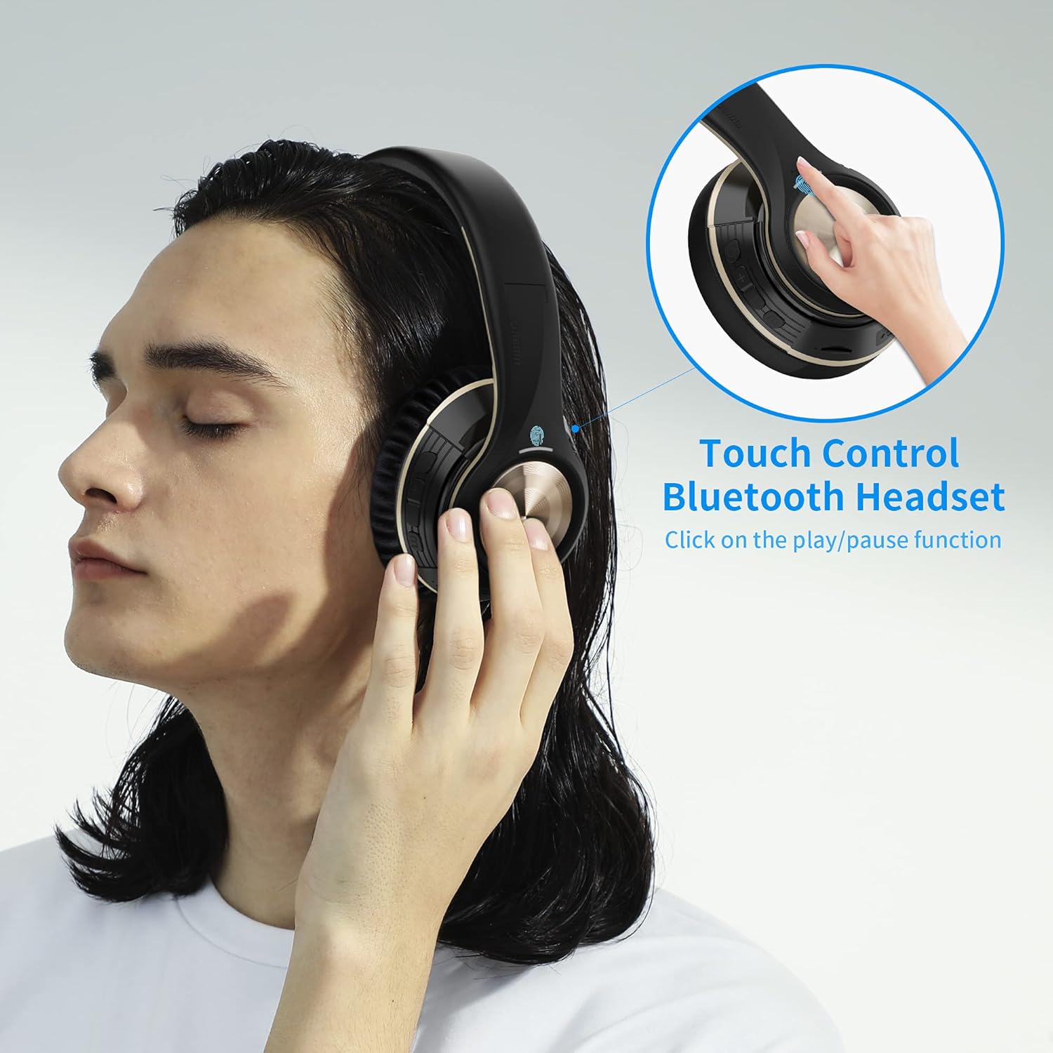 Riwbox TX8 Touch Control Bluetooth Headphones Over Ear, Matte Finish Premium Wireless Foldable ...