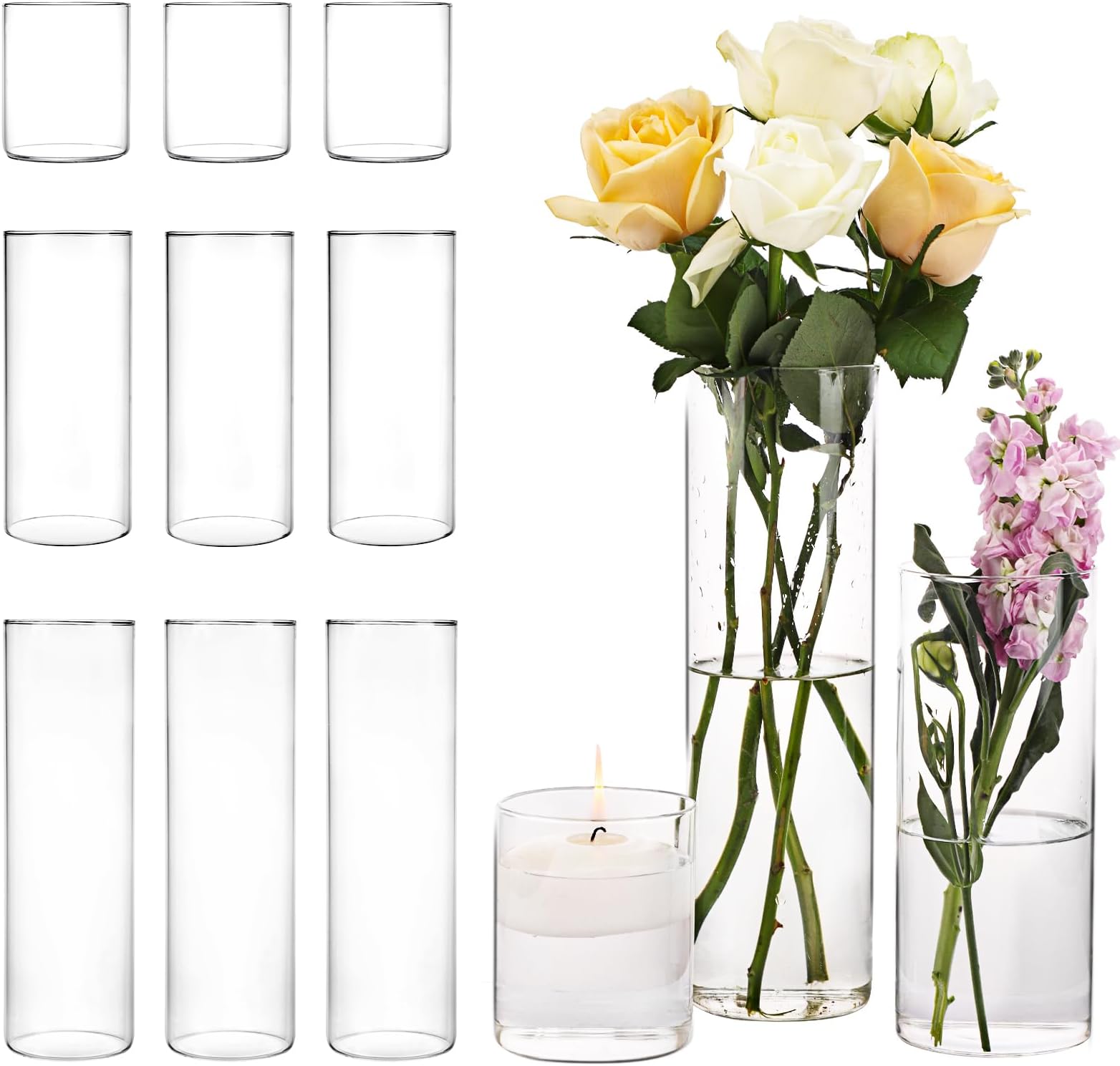 Amazon.com: Didaey Glass Cylinder Vases Clear Glass Flowers Vase ...