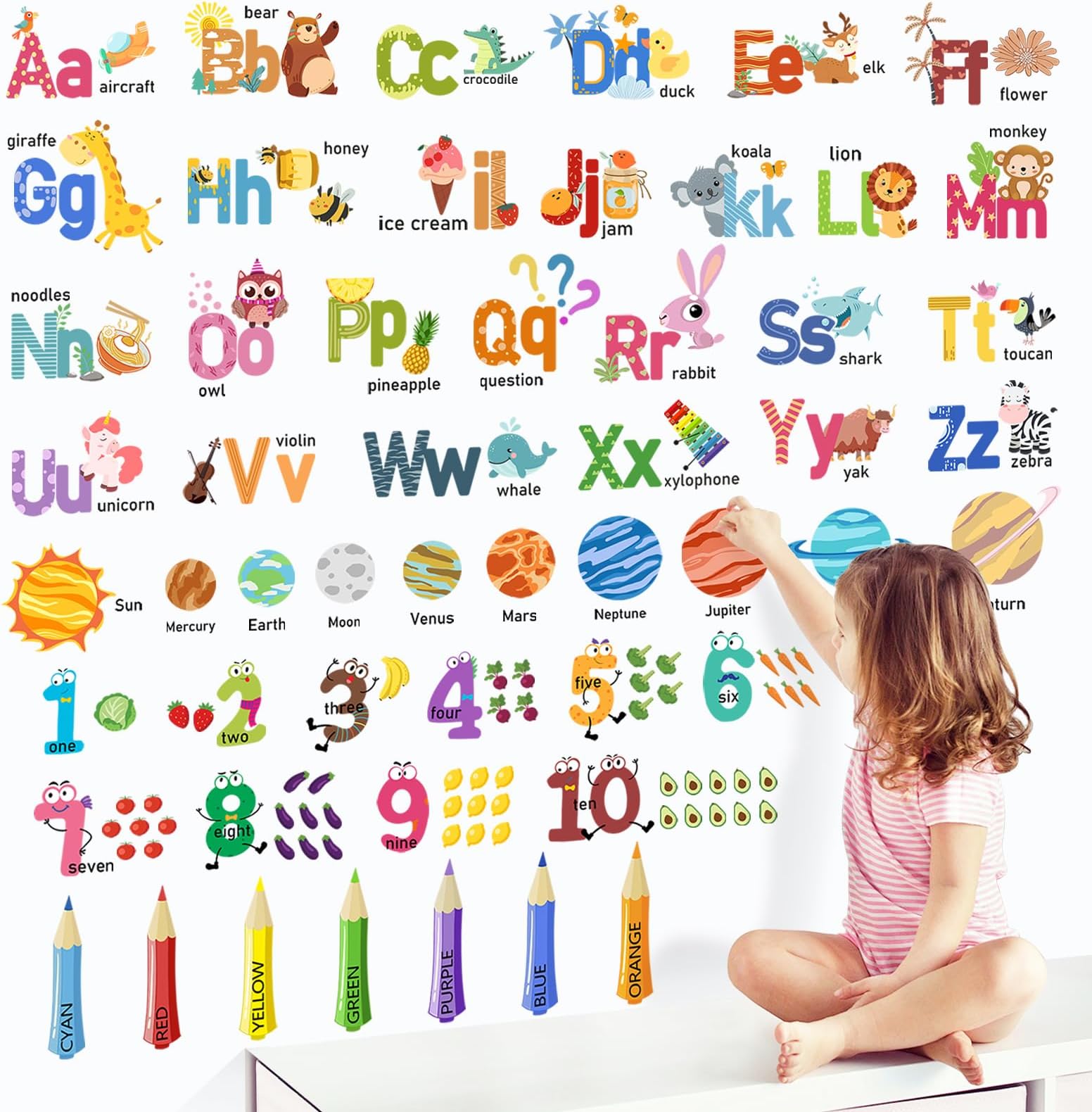 DECOWALL DS12-8070 Animal Alphabet Numbers Colour Weather Kids Wall ...