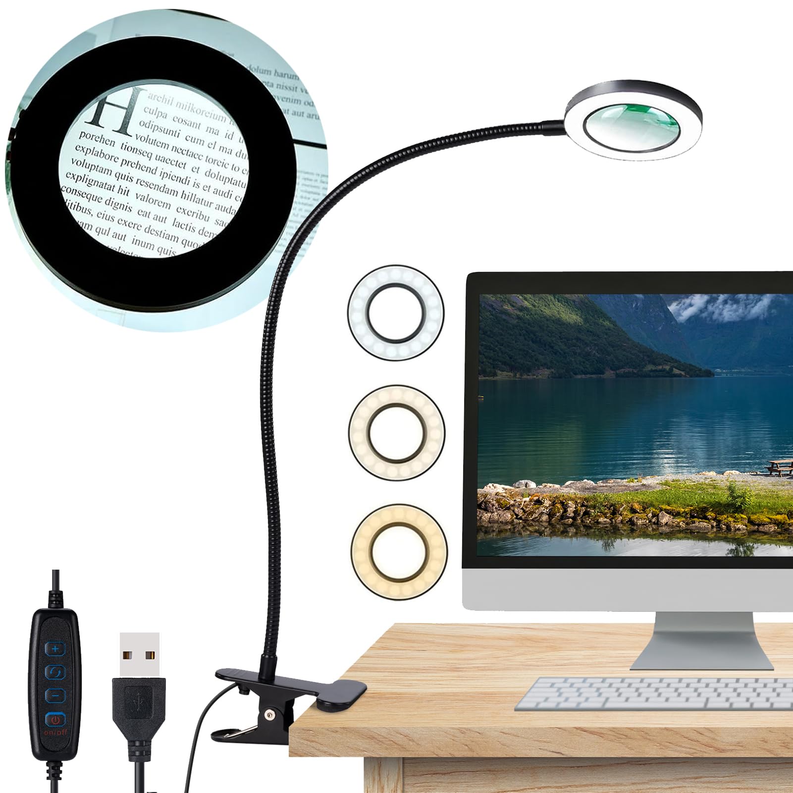 Yeegras Desk Magnifying Glass with Light 10x, Clip on Desk Light with 3 ...