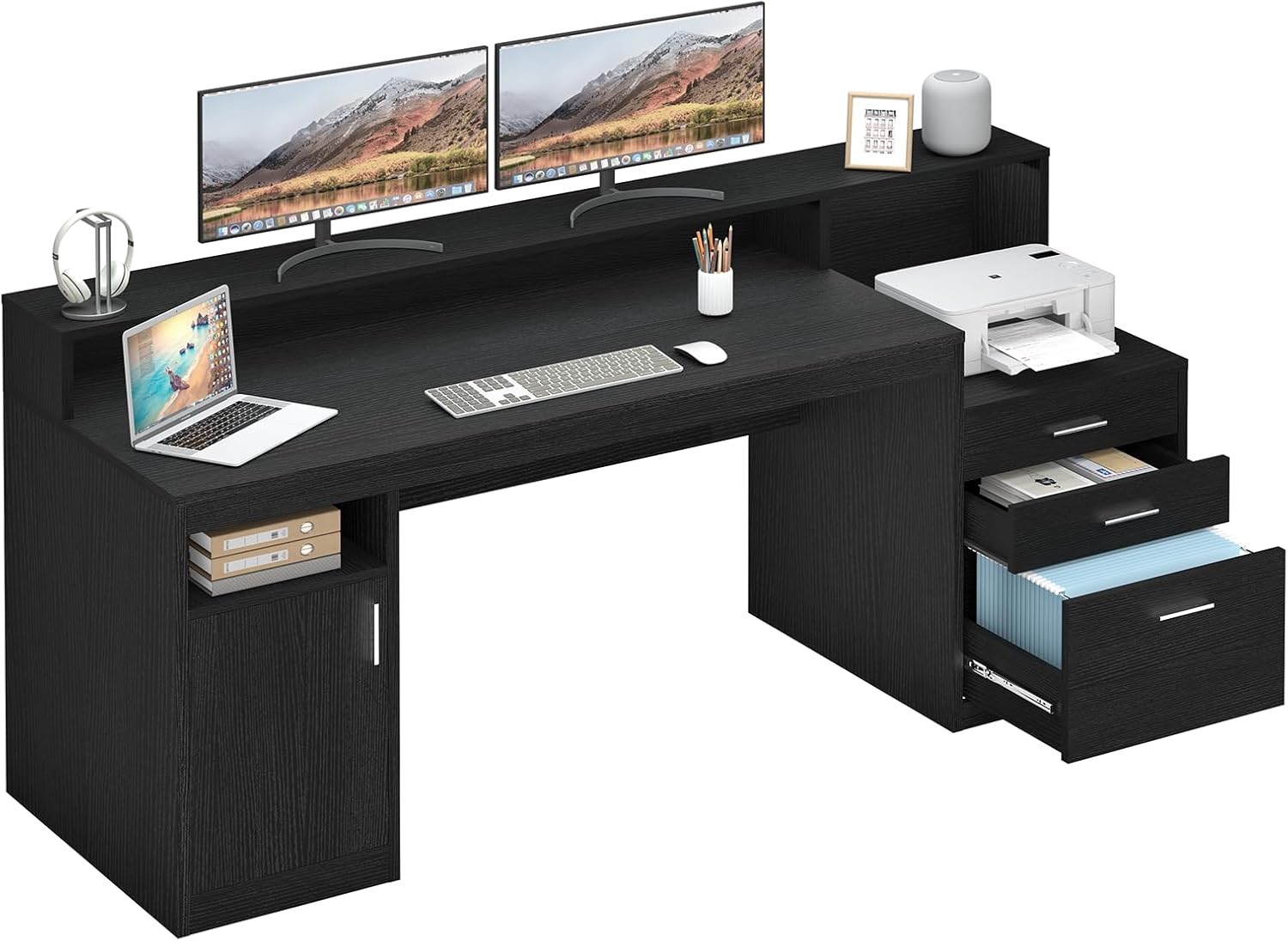 Amazon.com: YOMILUVE Computer Desk with 3 Drawer & Storage Shelves ...