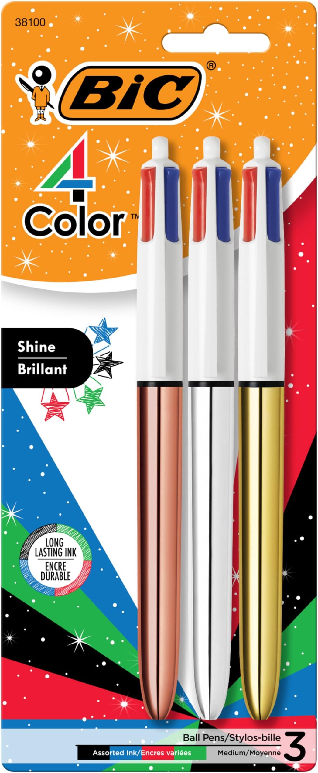 BIC 4-Color Shine Retractable Metallic Ball Pens, Medium Point (1.0mm ...