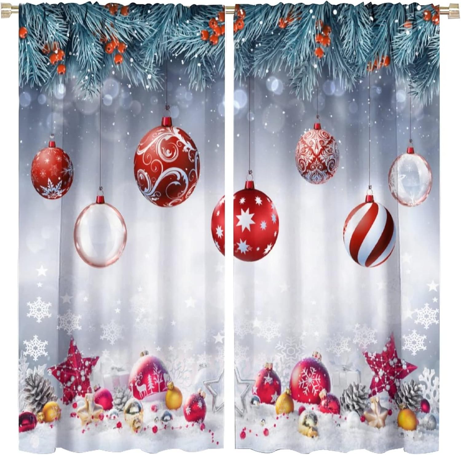 Amazon.com: Christmas Curtains, Winter Season Snowman Xmas Tree Santa ...