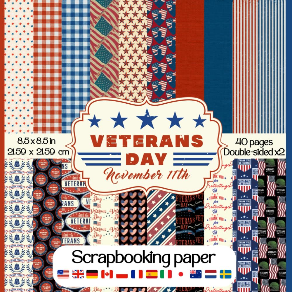 Veterans Day Scrapbook Paper: Collection of double sided patriotic ...