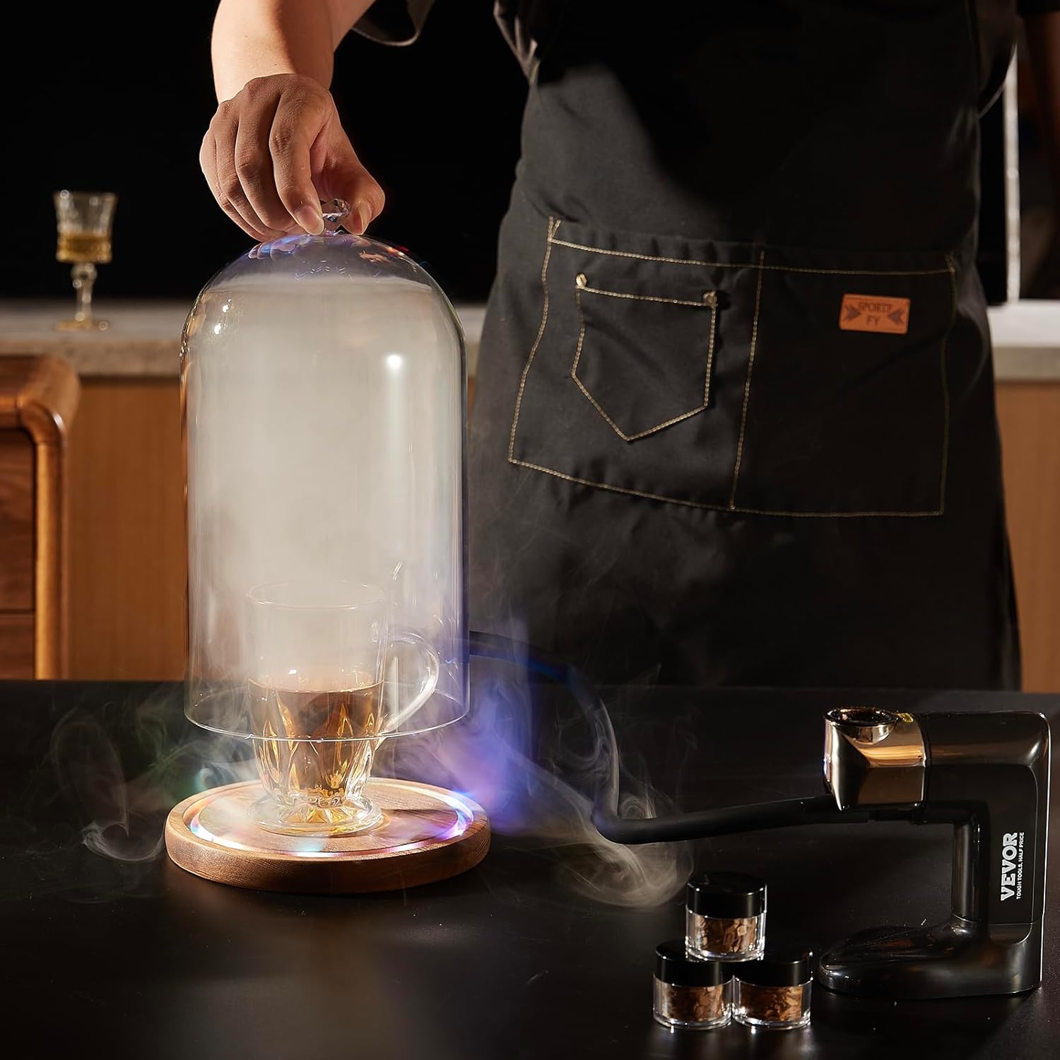 VEVOR Smoking Cloche, 6.9 inch Glass Dome Cover with Wooden Base ...